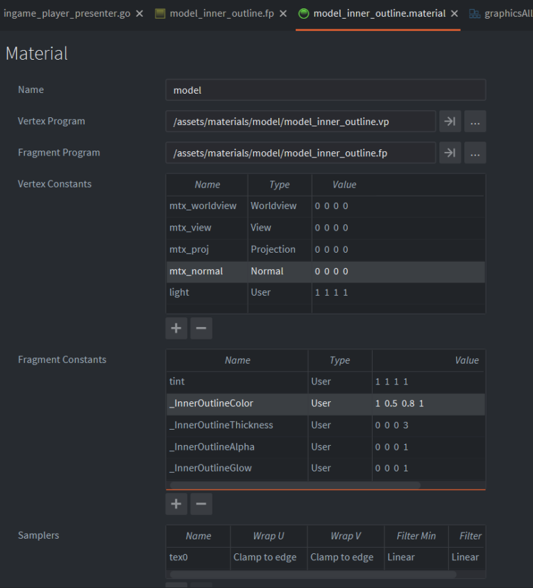 【Defold】modelコンポーネント用「Inner Outline」シェーダー – KAZUPON研究室